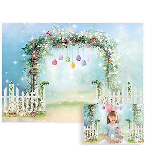 Allenjoy Spring Easter Floral Backdrop Pictures Bunny Colorful Eggs Fence Carrot Wall Decor Photography Background 7x5ft Rabbit Grassland Newborn Baby Shower Kids Photoshoot Banner Photo Booth Props