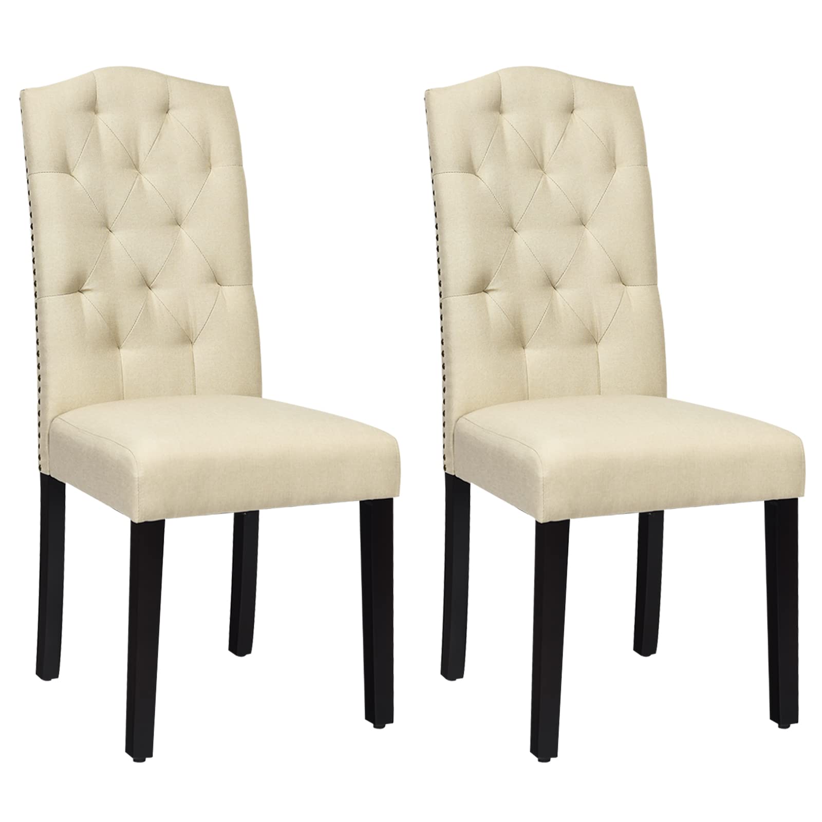GORELAX Fabric Dining Chairs Set of 2, Modern Upholstered Dining Chair w/Solid Wood Leg, Adjustable Foot Pad, Tufted Kitchen Chairs for Farmhouse, Restaurant (Set of 2, Beige)