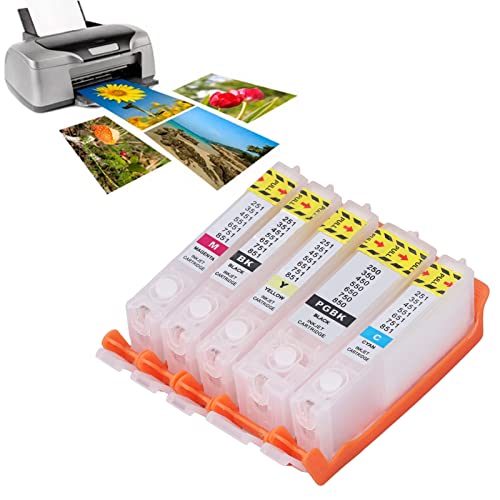 FTVOGUE 5Pcs Ink Cartridge Reusable Smoothly Ink Output PGBK BK C M Y Printer Cartridge for Test Papers Documents (150-151)