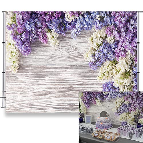 LFEEY 5x3ft Newborn Baby Wooden Plank Photography Backdrops Purple Lilac Flowers Bloom Bouquet Wooden Wall Girls Adults Portrait Photo Background Parties Events Decor Wallpaper Photo Studio Props