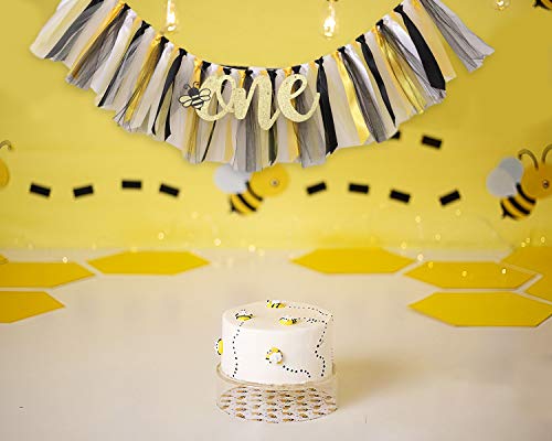 Bee Theme High Chair Banner - Baby First Birthday Party Banner - Smash Cake Photo Prop - 1st Birthday Photo Backdrop (Bee)
