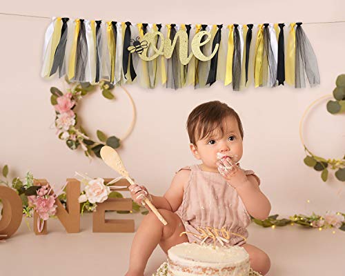 Bee Theme High Chair Banner - Baby First Birthday Party Banner - Smash Cake Photo Prop - 1st Birthday Photo Backdrop (Bee)