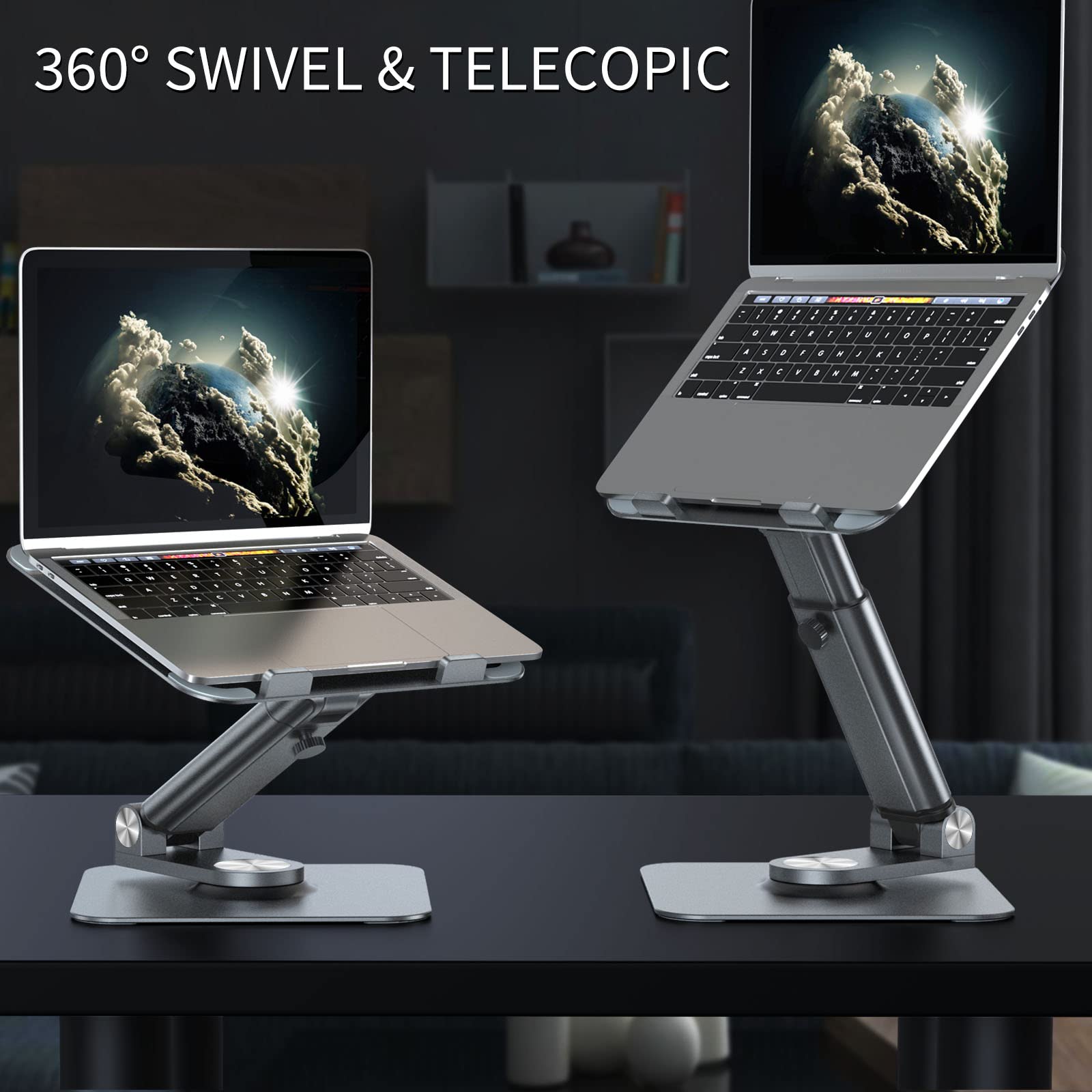 Laptop Stand, 360° Swivel & Adjustable Laptop Stand for Desk,Telescopic Laptop Riser Freedom Height & Multi-Angle, Foldable and Portable Computer Stand for All MacBook Laptops 10 15 17 inches - Grey