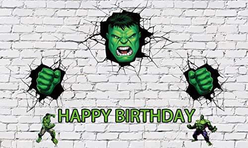 huio White Brick Wall Backdrop for Hulk Theme Birthday Party Supplies 5x3ft Hulk Superhero Theme Baby Shower Banner for Birthday One Size