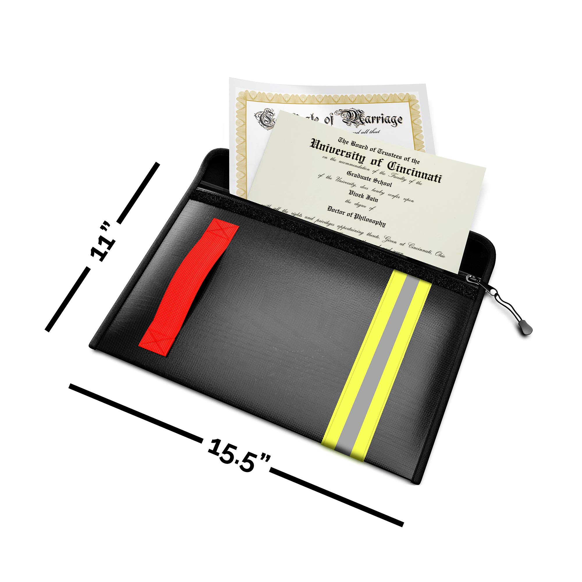 Alorva Fireproof & Water-Resistant Document Bag – 15.5 x 11 x 3-inch Pouch for Legal Documents & Valuables - Double-Layered Zippered Protection – Firefighter Designed (Black)