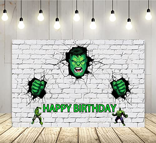 huio White Brick Wall Backdrop for Hulk Theme Birthday Party Supplies 5x3ft Hulk Superhero Theme Baby Shower Banner for Birthday One Size