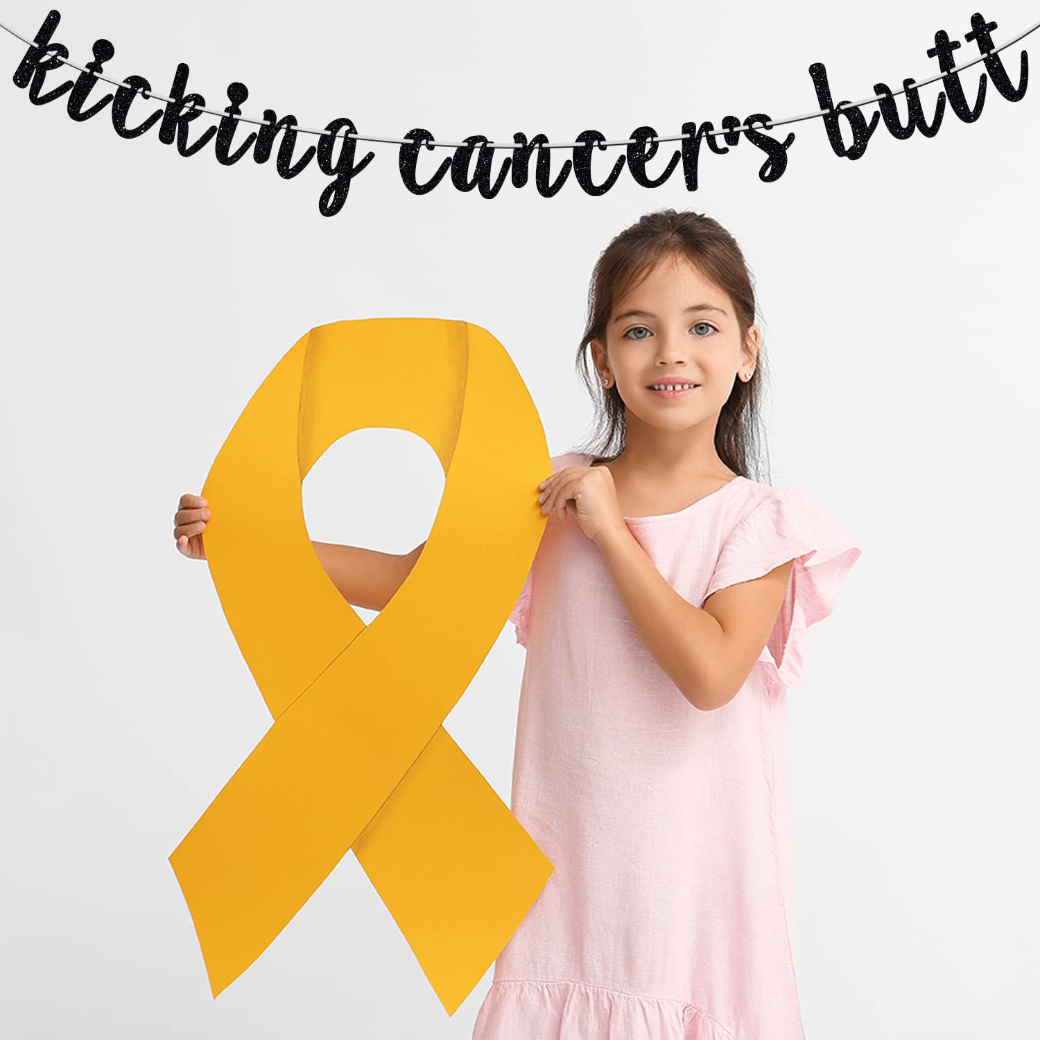 Black Glitter Kicking Cancer's Butt Banner, Straight Outta Chemo/Cancer Free, Cancer Survivor Celebration Party Decor Supplies