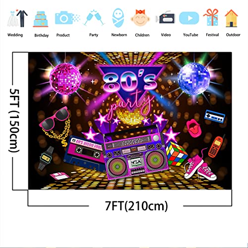 Mehofoto 80s Party Backdrop Disco Theme Retro Style Photo Backdrop 7x5 80's Birthday Background Sign 1980's Neon Eighties Photobooth Props