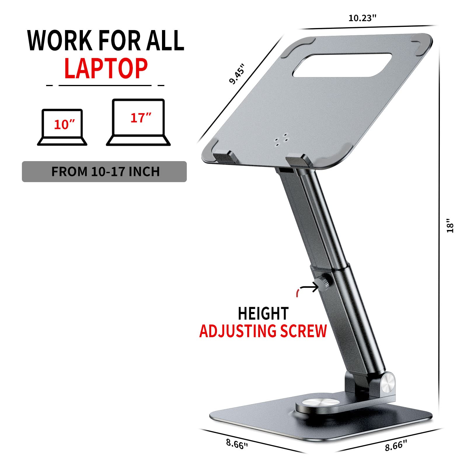 Laptop Stand, 360° Swivel & Adjustable Laptop Stand for Desk,Telescopic Laptop Riser Freedom Height & Multi-Angle, Foldable and Portable Computer Stand for All MacBook Laptops 10 15 17 inches - Grey