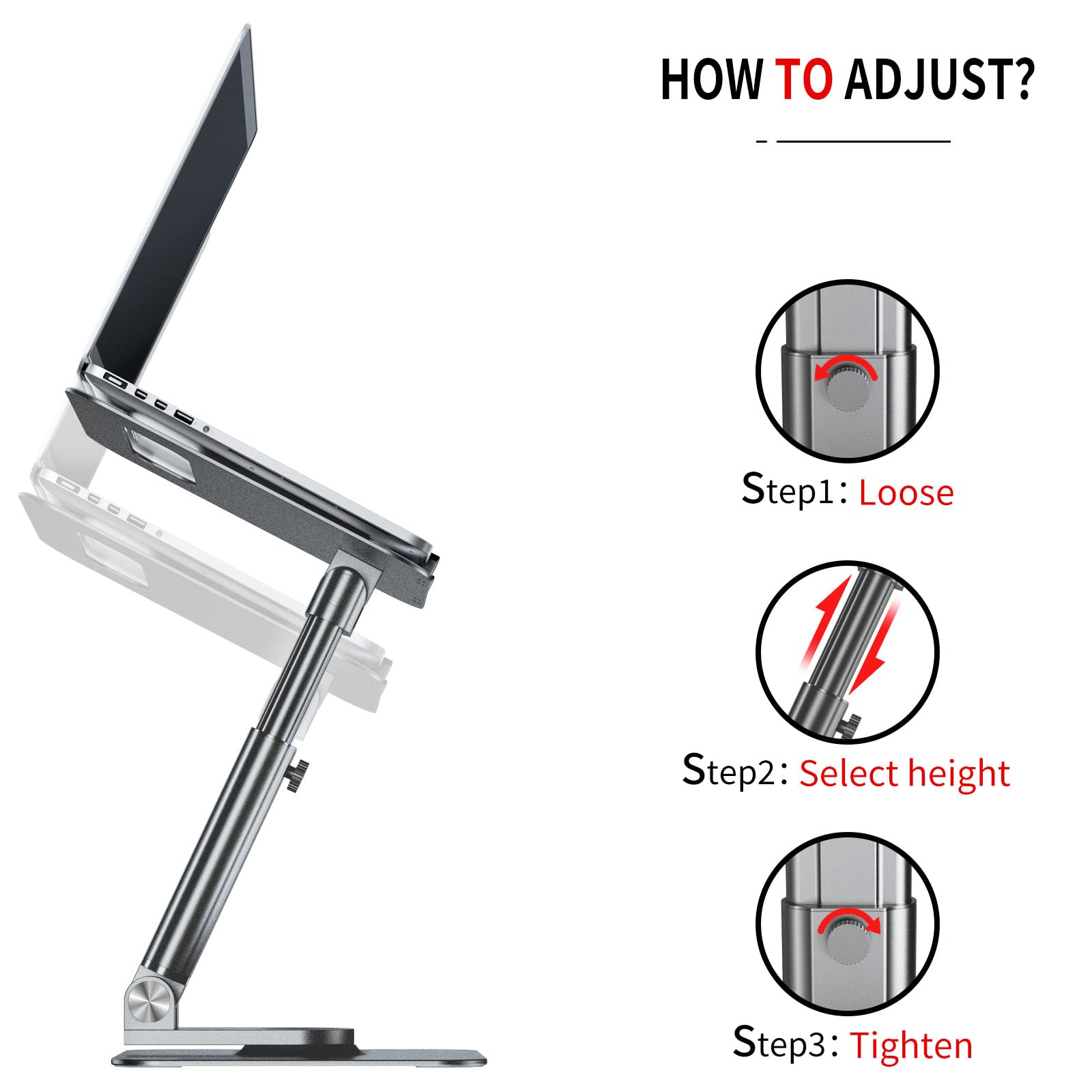 Laptop Stand, 360° Swivel & Adjustable Laptop Stand for Desk,Telescopic Laptop Riser Freedom Height & Multi-Angle, Foldable and Portable Computer Stand for All MacBook Laptops 10 15 17 inches - Grey