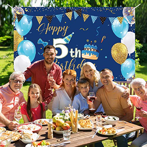 Boys 5th Birthday Party Decoration Photography Backdrop Boy Toddler Little Man Fifth Birthday Cake Table Decor Banner