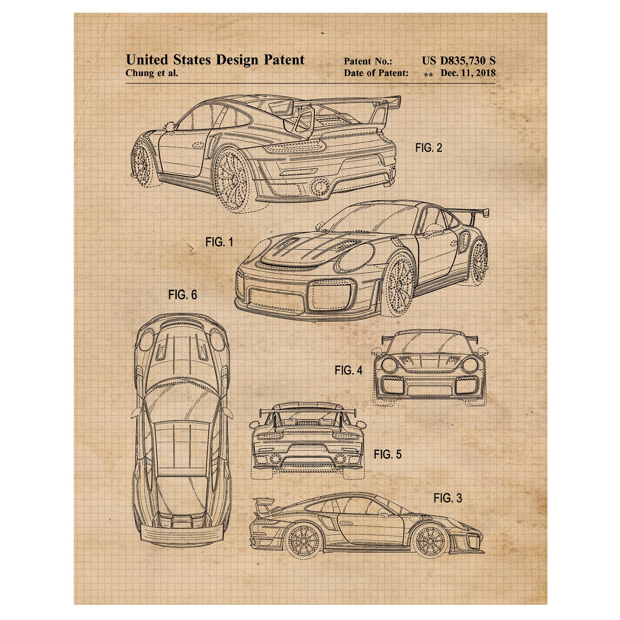 Classic GT2 RS Auto Patent Prints, 1 (11x14) Unframed Photos, Wall Art Decor Gift for Home Office Porsche Work Garage Man Cave College Engineer Student Teacher Coach F1 LeMans Team Racing Champs Fans