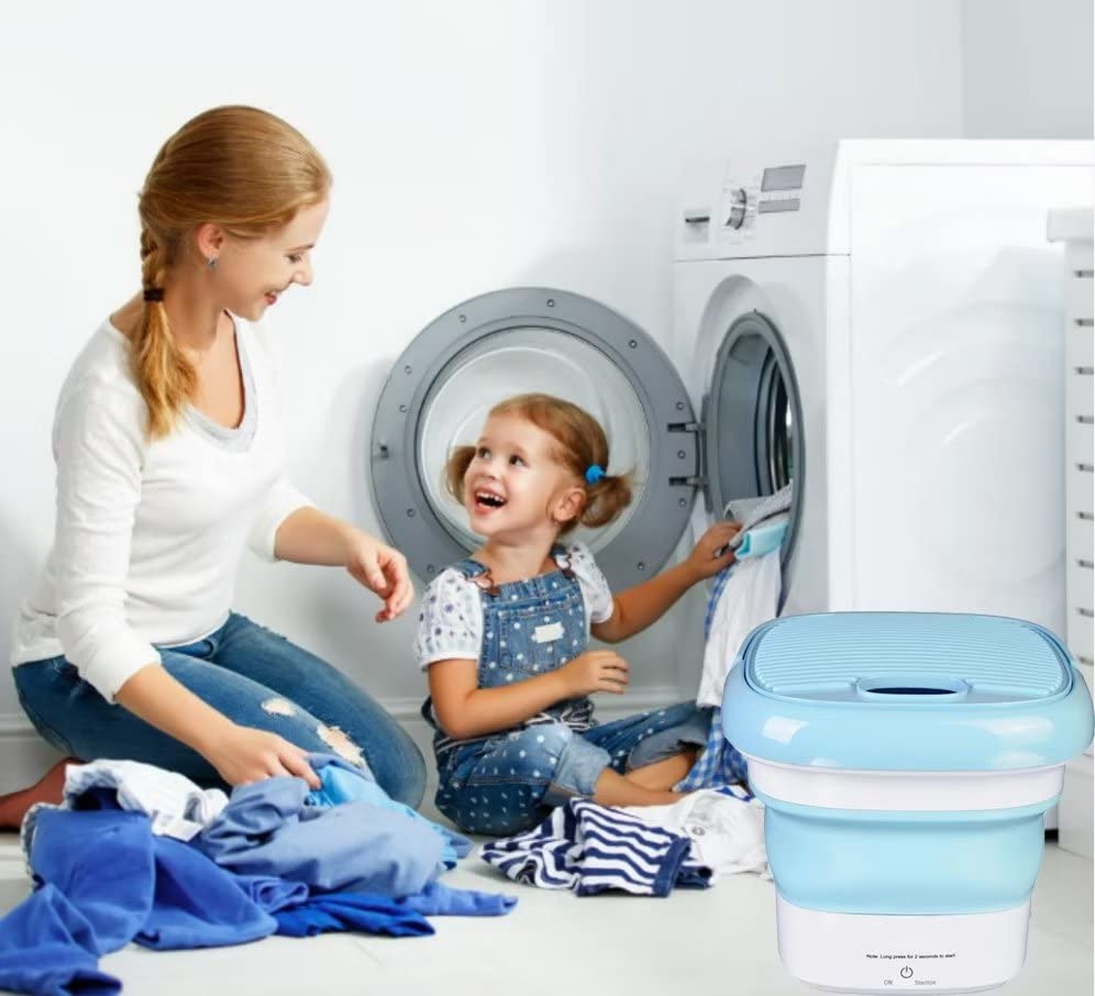 ZKFDP Portable Washing Machine,Ultrasonic Mini Washing Machine,Folding Washing Machine for Wash Baby Clothes, Apartment Dorm,Travelling,Gift for Friend or Family(Blue)
