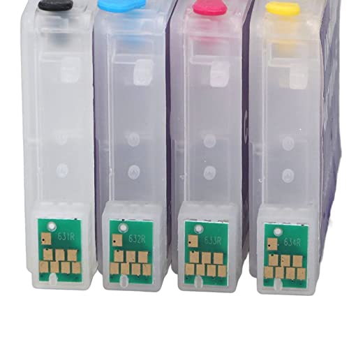 Hilitand 4Pcs Printing Ink Cartridge PP Material Ink Cartridge Printing Cartridge with Permanent Chip for Reusable Printer (T0631/T0632/T0633/T0634)