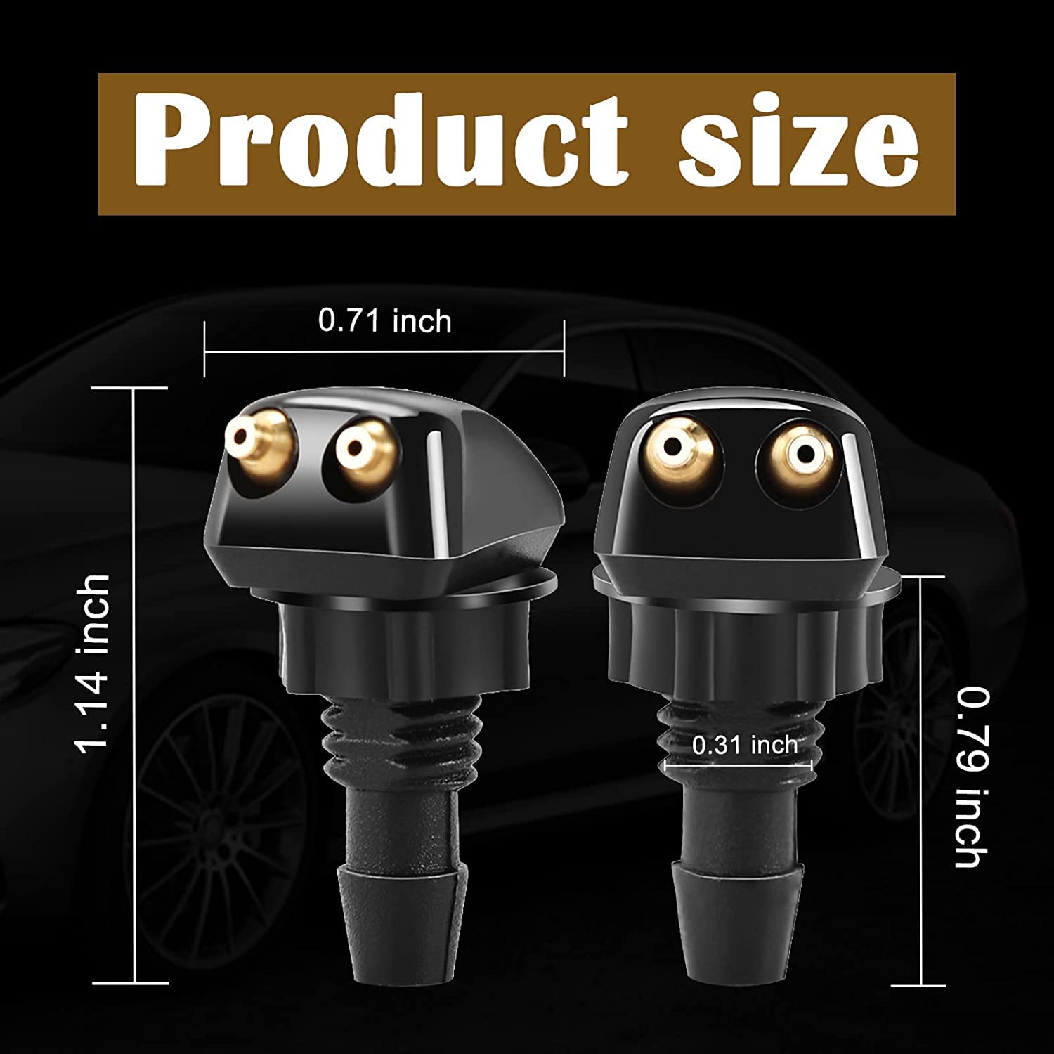 Yonput 2 PCS Front Windshield Washer Nozzle, Universal Car Front Windshield Wiper Washer Sprayer Nozzle Replacement for Ford Honda Chrysler Subaru BMW Buick Chevrolet Dodge (Black)