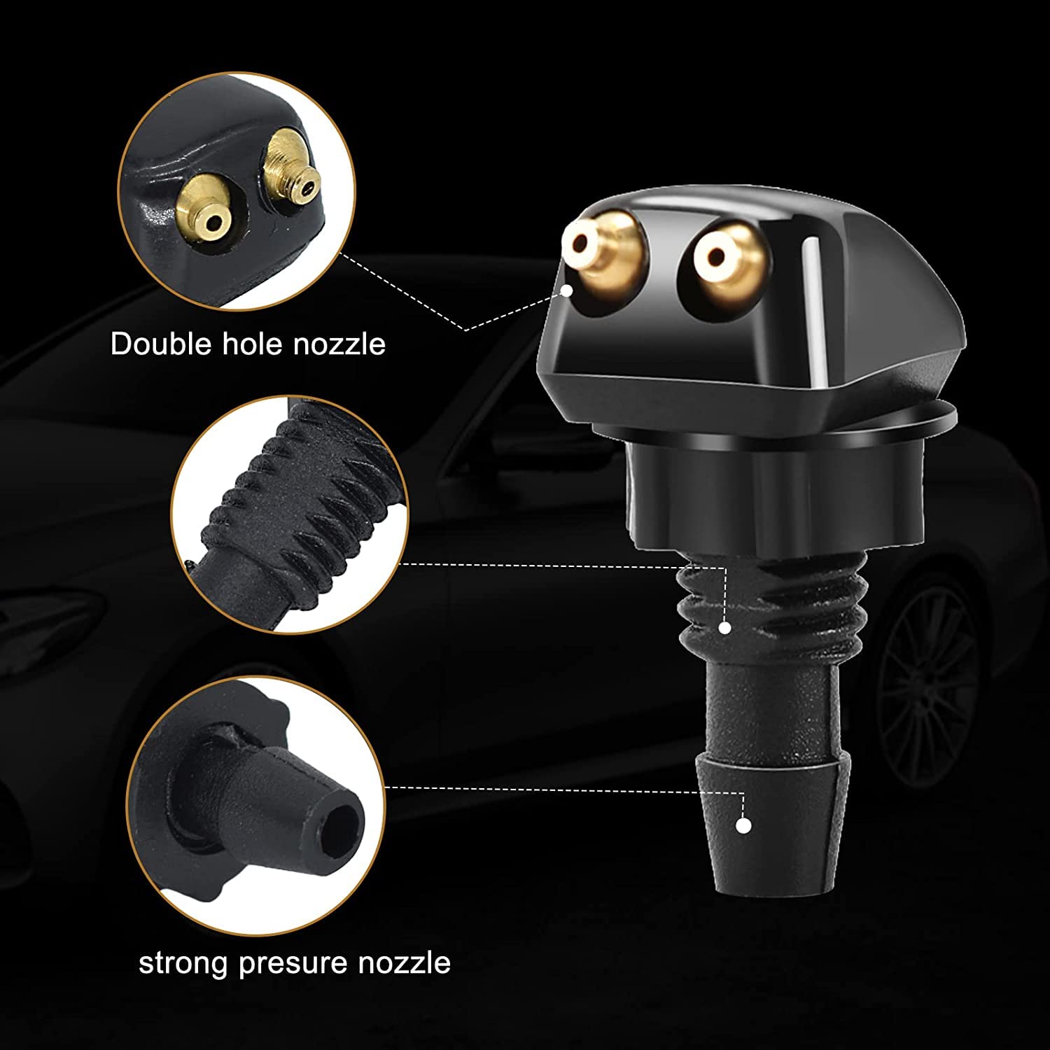 Yonput 2 PCS Front Windshield Washer Nozzle, Universal Car Front Windshield Wiper Washer Sprayer Nozzle Replacement for Ford Honda Chrysler Subaru BMW Buick Chevrolet Dodge (Black)