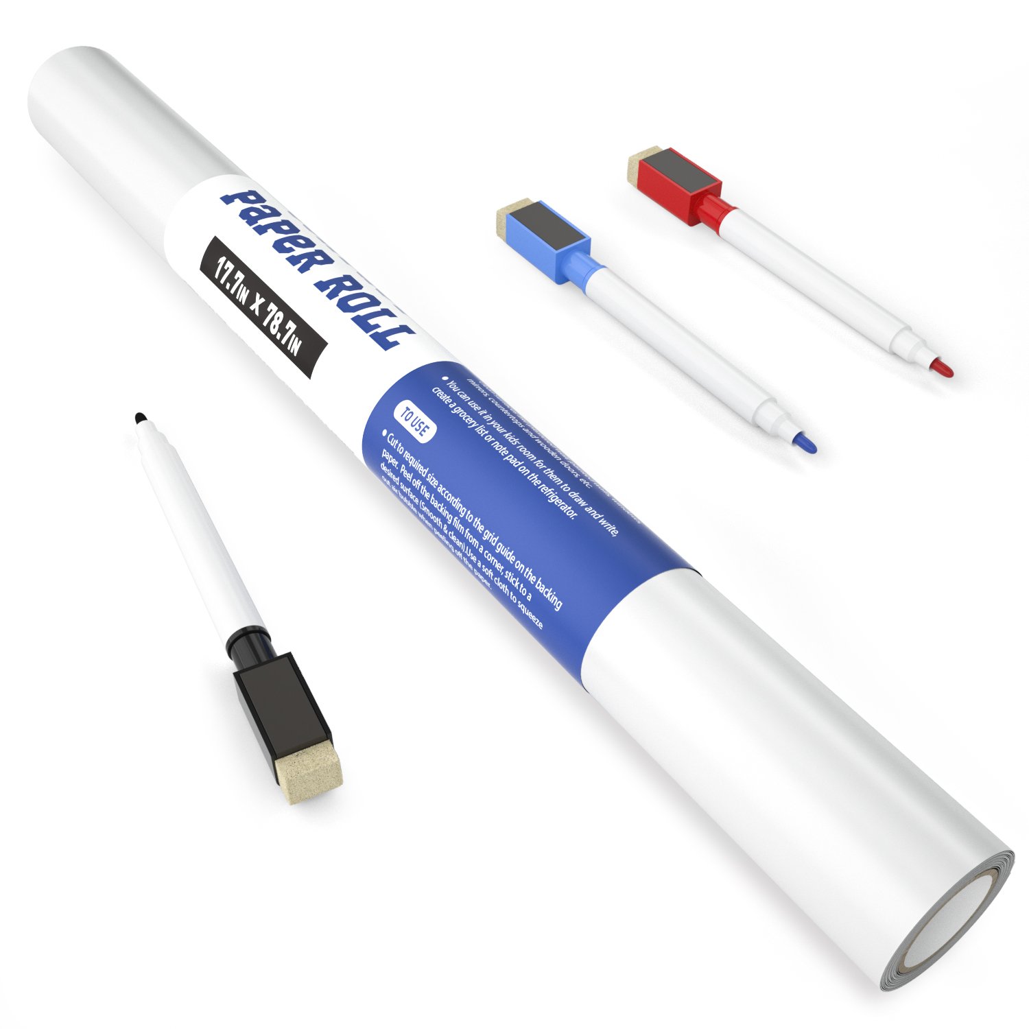 Nicpro Dry Erase Whiteboard Sticker Wall Decal, 17.7" X 78.7"(6.5 ft) Self-Adhesive White Board Peel Stick Paper to Do List with 3 Color Water-Based Pens for School, Office, Home, Kids Drawing