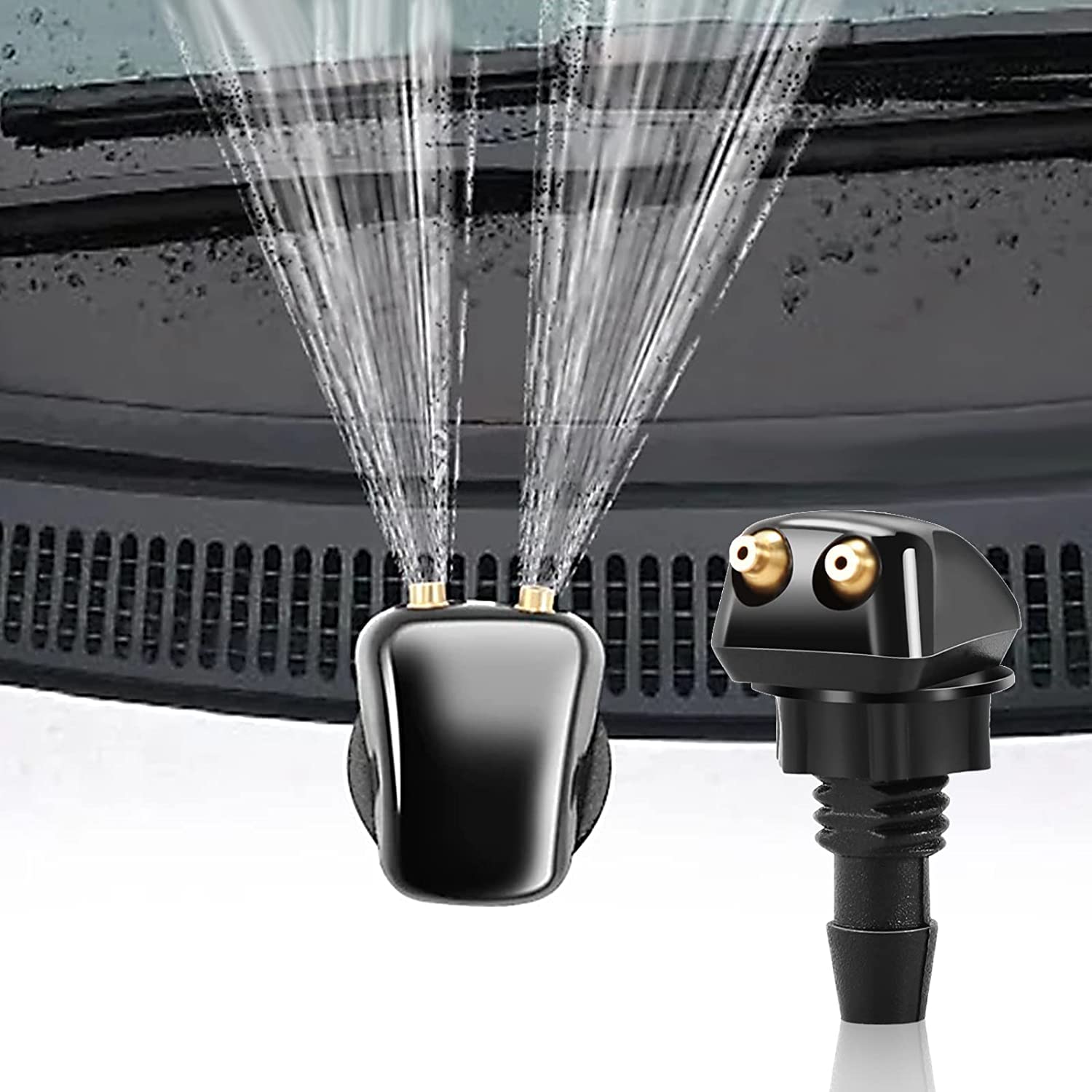 Yonput 2 PCS Front Windshield Washer Nozzle, Universal Car Front Windshield Wiper Washer Sprayer Nozzle Replacement for Ford Honda Chrysler Subaru BMW Buick Chevrolet Dodge (Black)