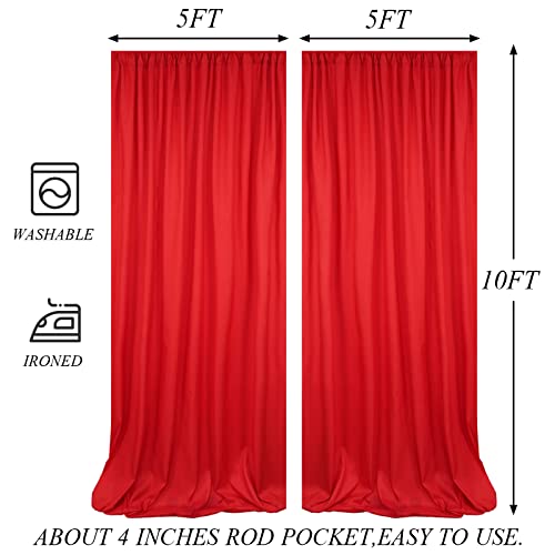 10x10FT Red Backdrop Curtains for Parties - Red Backdrop Curtain for Baby Shower Birthday Photo Home Party Curtains Backdrop 5x10FT 2 Panels