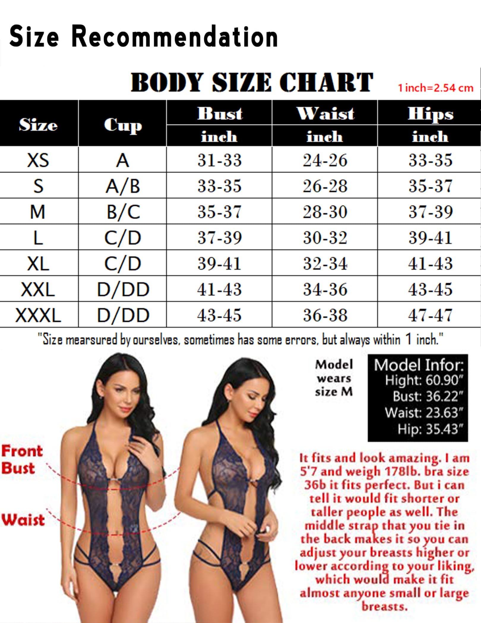 Avidlove Womens Teddy Bodysuit Halter Lingerie Lace One Piece Babydoll Navy Blue Medium