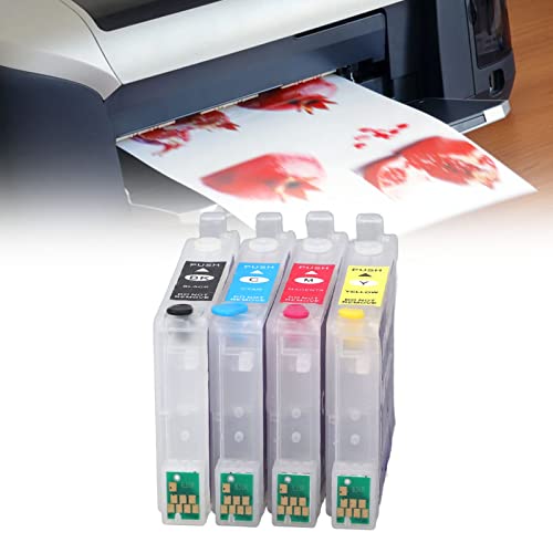 Hilitand 4Pcs Printing Ink Cartridge PP Material Ink Cartridge Printing Cartridge with Permanent Chip for Reusable Printer (T0631/T0632/T0633/T0634)