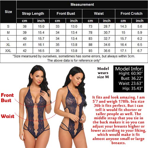 Avidlove Womens Teddy Bodysuit Halter Lingerie Lace One Piece Babydoll Navy Blue Medium