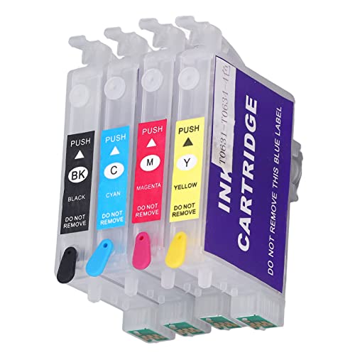 Hilitand 4Pcs Printing Ink Cartridge PP Material Ink Cartridge Printing Cartridge with Permanent Chip for Reusable Printer (T0631/T0632/T0633/T0634)