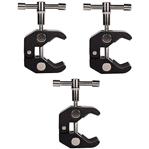 QYXINC 3Pack Super Clamp with 1/4 and 3/8 Thread Camera Clamp Mount，Crab Clamp Rod Clamp Clip for Cameras, Rods, Lights, Hooks, Shelves, Cross Bars, etc