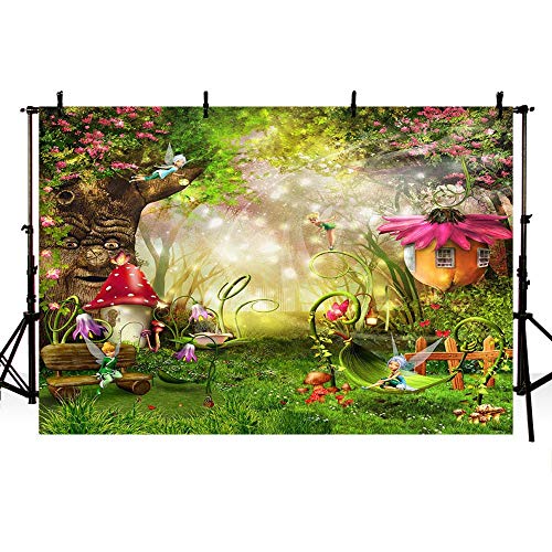 MEHOFOTO Enchanted Forest Photo Background Fairy Tale Magic Big Tree Mushroom Princess Girl Birthday Party Decorations Banner Backdrops for Photography 7x5ft