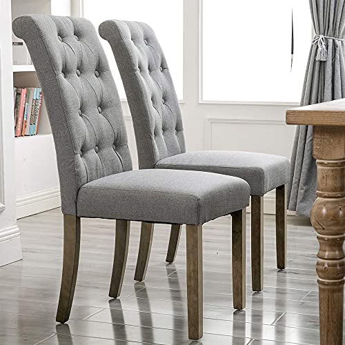 Vintage Leisure Chairs,Aristocratic Style Dining Chair Noble and Elegant Solid Wood Tufted Dining Chair Dining Room Set (Set of 2) (Gray)