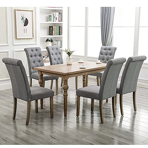 Vintage Leisure Chairs,Aristocratic Style Dining Chair Noble and Elegant Solid Wood Tufted Dining Chair Dining Room Set (Set of 2) (Gray)