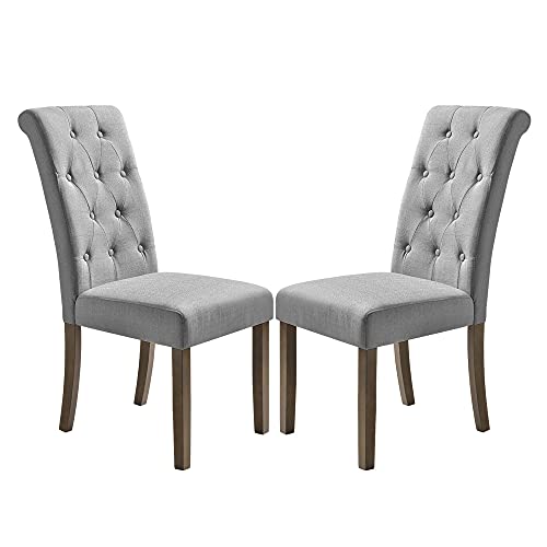 Vintage Leisure Chairs,Aristocratic Style Dining Chair Noble and Elegant Solid Wood Tufted Dining Chair Dining Room Set (Set of 2) (Gray)