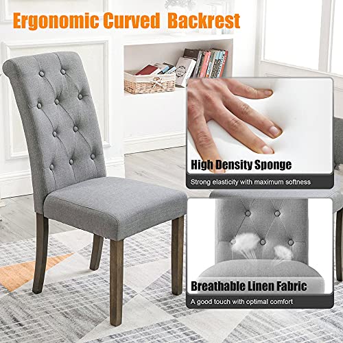 Vintage Leisure Chairs,Aristocratic Style Dining Chair Noble and Elegant Solid Wood Tufted Dining Chair Dining Room Set (Set of 2) (Gray)