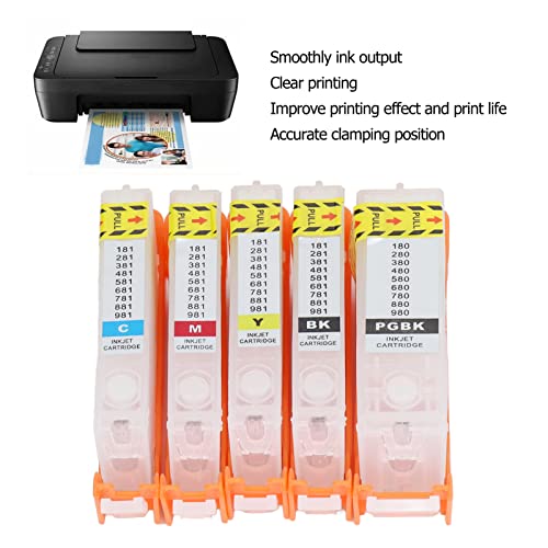 Fafeicy 5Pcs Ink Cartridge PGBK BK C M Y Inkjet Cartridge Printer Cartridge Smoothly Operation Reusable with Permanent Chip (280-281)