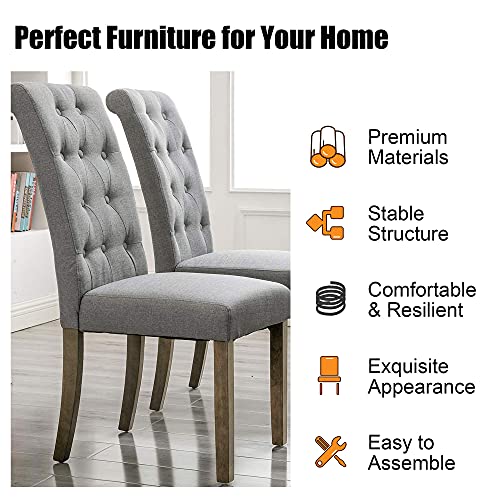 Vintage Leisure Chairs,Aristocratic Style Dining Chair Noble and Elegant Solid Wood Tufted Dining Chair Dining Room Set (Set of 2) (Gray)