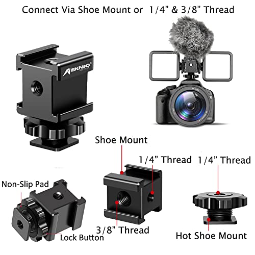 MEKNIC Cold Hot Shoe Mount Adapter Video Accessory Aluminium Alloy Triple Shoe Extension Bracket for LED Lights, Monitors, Microphones, Audio Recorder,Video Cameras or DSLR Cameras