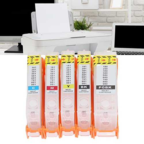 Fafeicy 5Pcs Ink Cartridge PGBK BK C M Y Inkjet Cartridge Printer Cartridge Smoothly Operation Reusable with Permanent Chip (280-281)