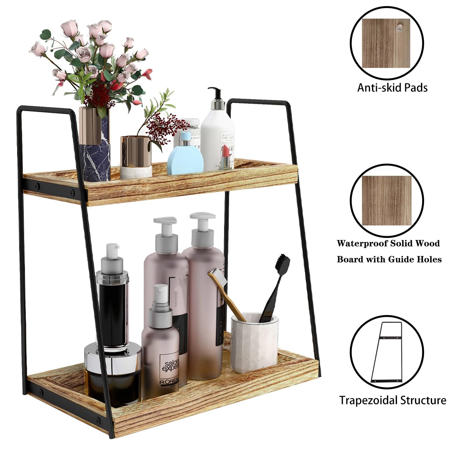 Dorhors 2 Tier Bathroom Counter Organizer Storage,Vanity Organizer for Bathroom Counter,Wood Counter Standing Rack for Bathroom,Dresser,Kitchen