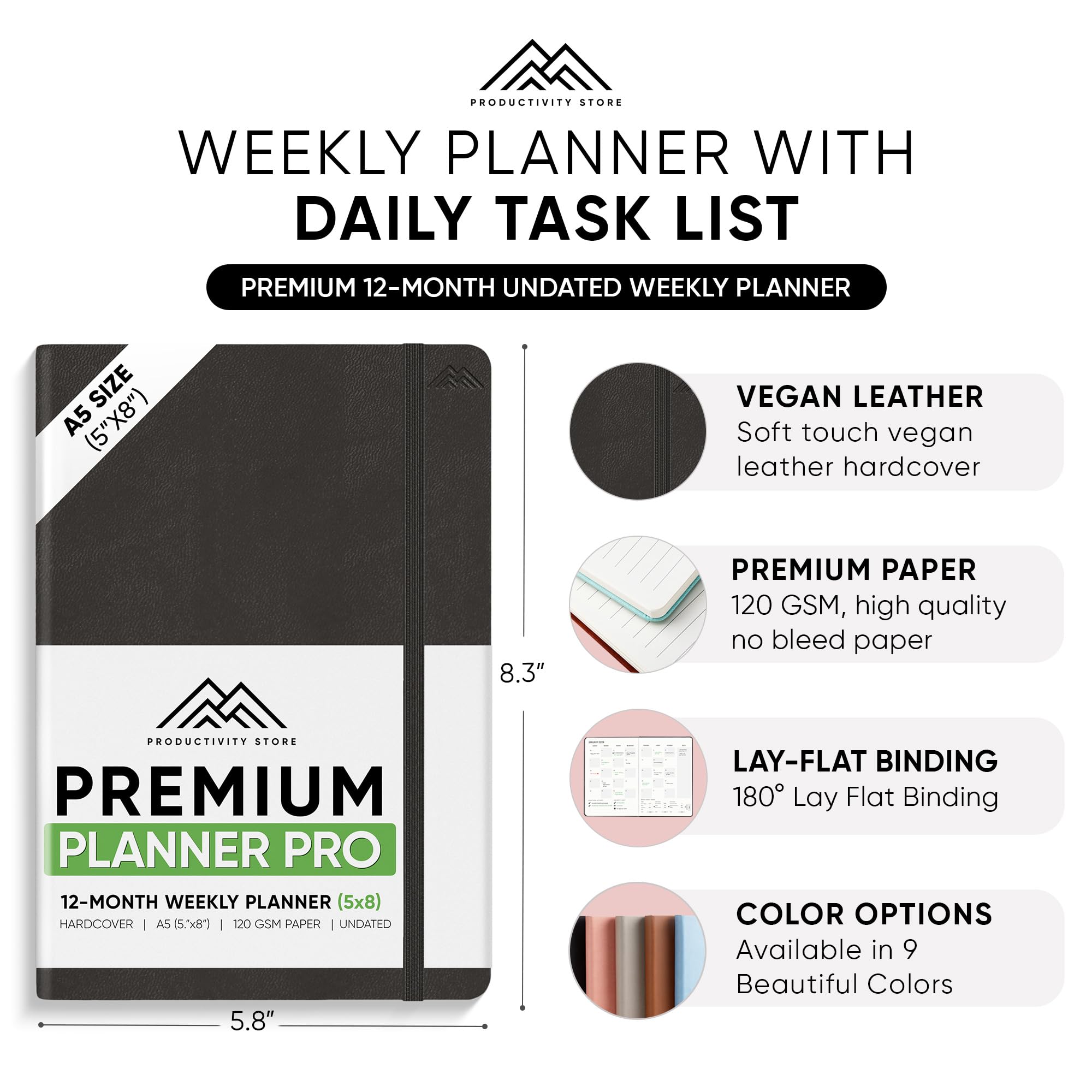 Best 2023 Planner Weekly and Monthly 5x8 | Goal, Business & Productivity Planner | Undated Daily 2023 Planner With To Do List, Habit Tracker & Planner Stickers | Productivity Store Planner PRO (Black)