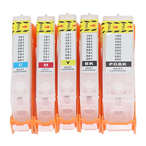 Fafeicy 5Pcs Ink Cartridge PGBK BK C M Y Inkjet Cartridge Printer Cartridge Smoothly Operation Reusable with Permanent Chip (680-681)