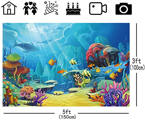 CHAIYA Under The Sea Backdrop Ocean Little Mermaid Backdrop Background for Under The Sea Theme Baby Shower Photo Booth Banner Party Cake Table Decoration 5x3ft 109