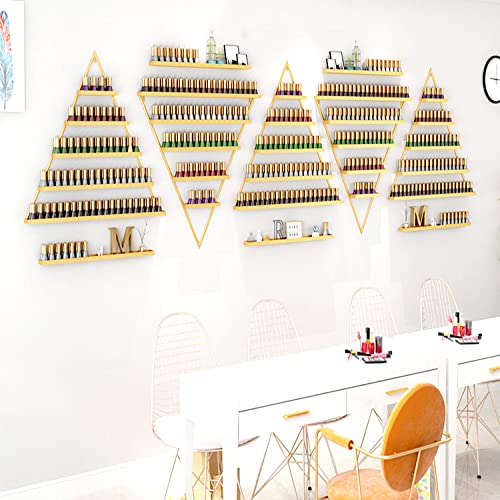 Metal Triangle Nail Polish Racks for The Wall Shelves Essential Oil Storage Shelf, Nail Salon Shop Iron Wall Mounted Display Rack Perfume Shelf Cosmetic Cabinet Spice Rack Organizer Holds (Gold 6pcs)