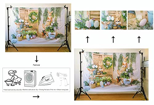7x5ft Happy Easter Backdrops for Photography Spring Easter Background Hare Rabbits Colorful Eggs Rustic Backdrop for Party Baby Show Photo Booth Prop Backdrop