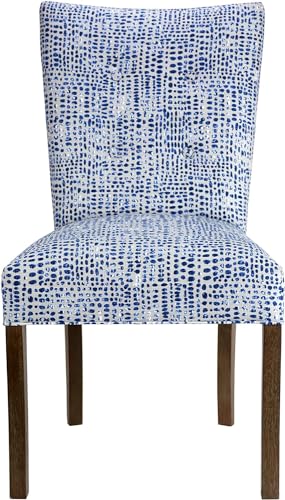 Sole Designs Julia Collection Contemporary Dining Room Chairs, Sediment Print Fabric Upholstered Parsons Seat with Button Tufted Backrest, Set of 2, Set of 2, Blue