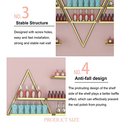 Metal Triangle Nail Polish Racks for The Wall Shelves Essential Oil Storage Shelf, Nail Salon Shop Iron Wall Mounted Display Rack Perfume Shelf Cosmetic Cabinet Spice Rack Organizer Holds (Gold 6pcs)
