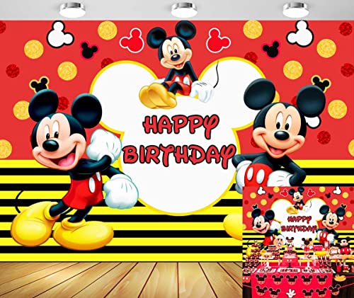 Gardenia backdrop 7x5ft Mickey Mouse Party Supplies Photography Backdrop Children Happy Birthday Party Banner Baby Shower Cake Table Decoration Background 05, Red