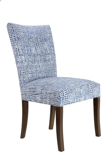Sole Designs Julia Collection Contemporary Dining Room Chairs, Sediment Print Fabric Upholstered Parsons Seat with Button Tufted Backrest, Set of 2, Set of 2, Blue