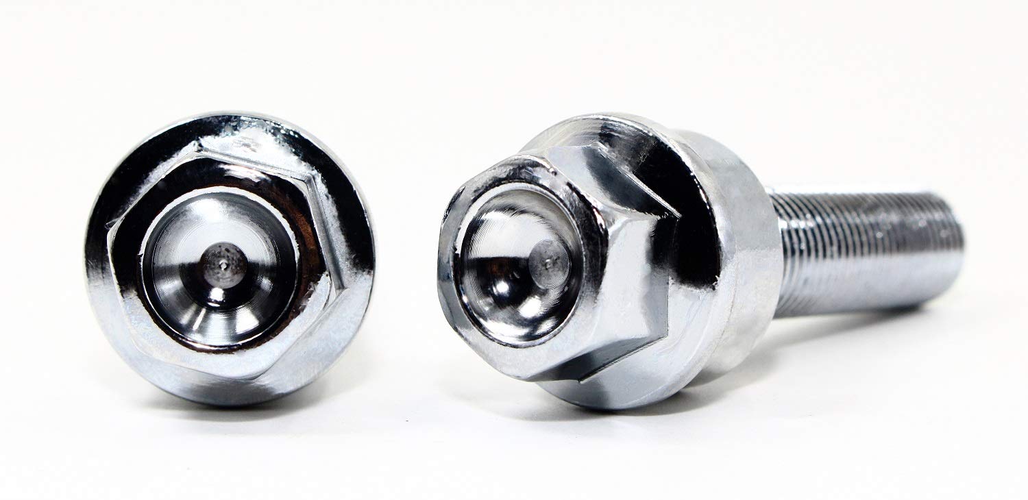 Set of 20 Veritek 14x1.5mm 45mm Extended Thread R14 Radius Chrome Ball Seat Washer Lug Bolts for Porsche Factory Wheels