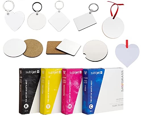 Sawgrass Printer SG500, Sublimation Printer for T-Shirts Mugs Tumblers, Printer for Heat Transfer, SG500 Bundle Starter Kit with Sublijet UHD Inks Sublimation Paper 8.5x11 & Blanks (White)