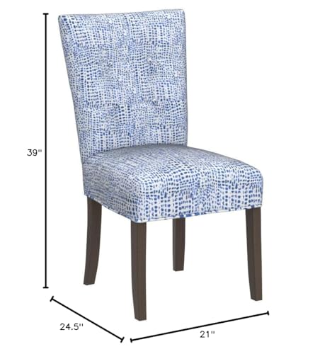 Sole Designs Julia Collection Contemporary Dining Room Chairs, Sediment Print Fabric Upholstered Parsons Seat with Button Tufted Backrest, Set of 2, Set of 2, Blue